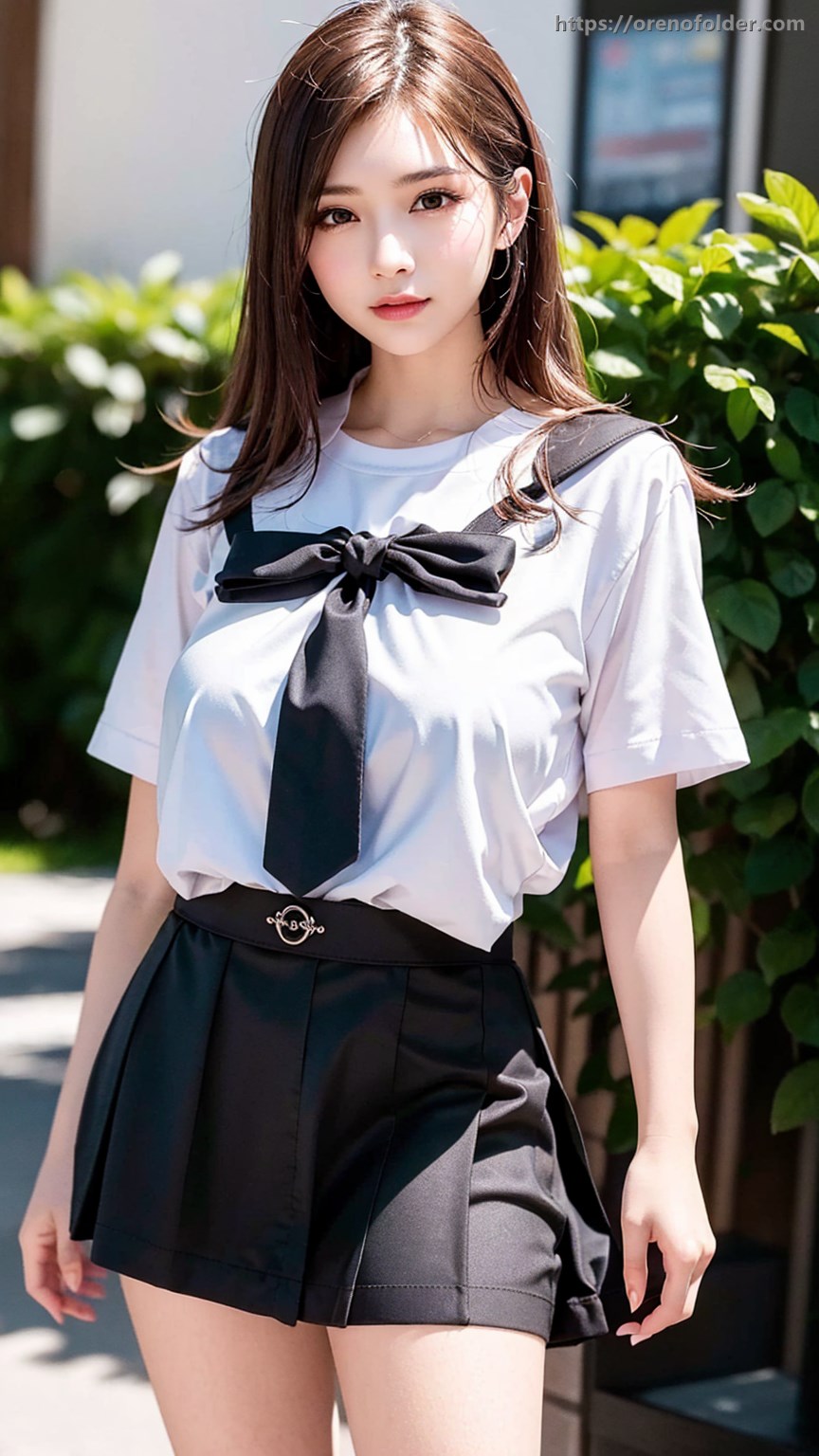 jk, セミロング, ミニスカ, 制服, 微笑, 着衣, 茶髪, 野外 - 俺のエロ画像フォルダー